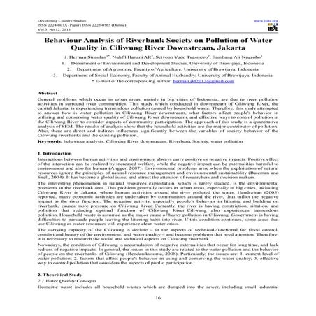 Behaviour analysis of riverbank society on pollution of water quality ...
