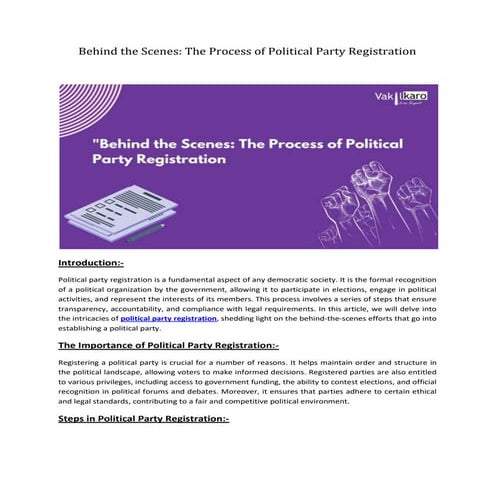 Behind the Scenes: The Process of Political Party Registration | PDF