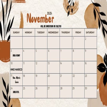 Beige Brown Watercolor Illustrated Monthly November 2024 Calendar ...