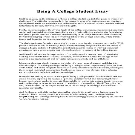 Being A College Student Essay. Middlebury College | PDF