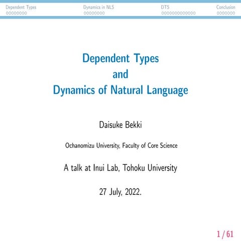Dependent Types and Dynamics of Natural Language | PPT