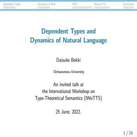 Dependent Types and Dynamics of Natural Language | PPT