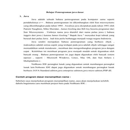 Belajar pemrograman java dasar | PDF