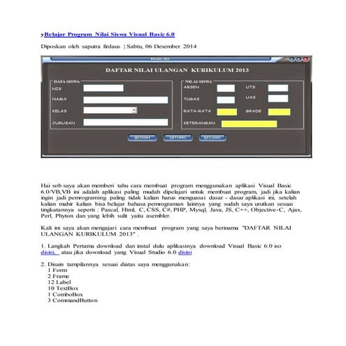 Belajar program nilai siswa visual basic 6 | DOCX