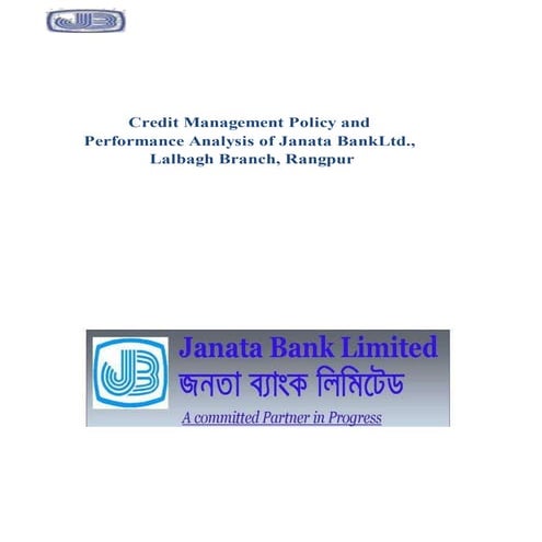 internship report on Credit management policy of janata Bank | DOCX