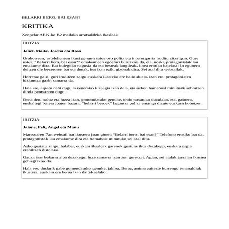 'Belarribero, bai esan?' websailaren kritika | PDF
