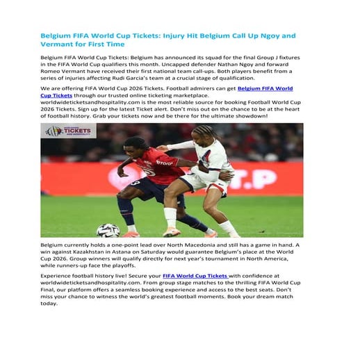 Belgium FIFA World Cup Tickets Injury Hit Belgium Call Up Ngoy and ...