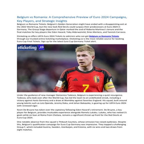 Belgium vs Romania A Comprehensive Preview of Euro 2024 Campaigns, Key Players, and Strategic ...