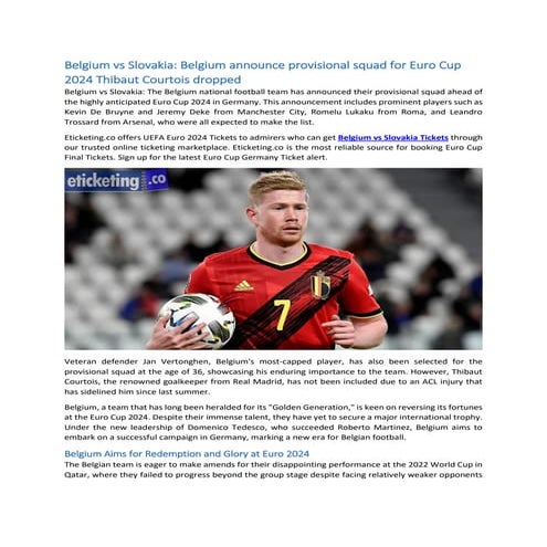 Belgium vs Slovakia Belgium announce provisional squad for Euro Cup ...