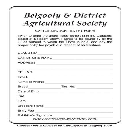 Belgooly Show Cattle Entry Form 2017 | PDF | Dogs | Pets