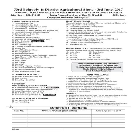 Belgooly Show Cattle Entry Form 2017 | PDF