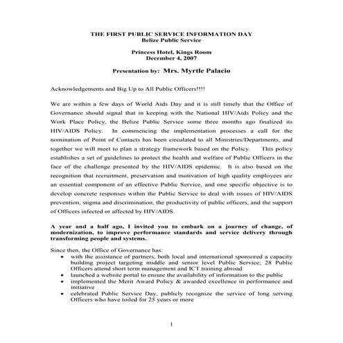 Belize Public Service Information Day 2007--Office of Governance | PDF