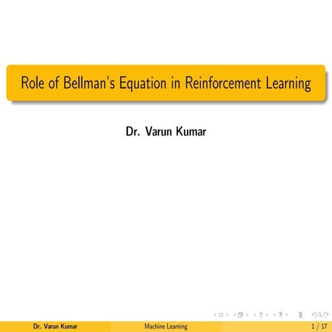 Role of Bellman's Equation in Reinforcement Learning | PDF