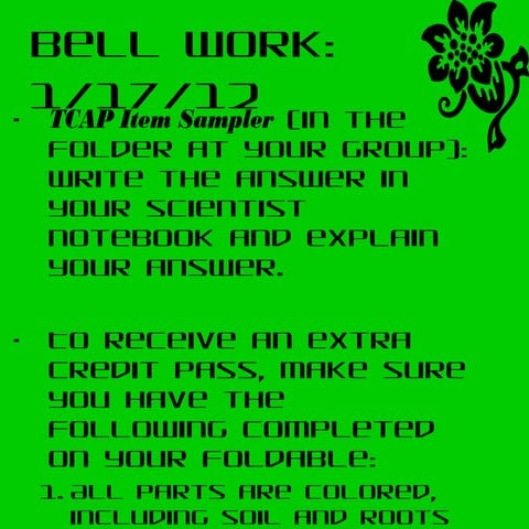 Bell work flower foldable day2 | PPT