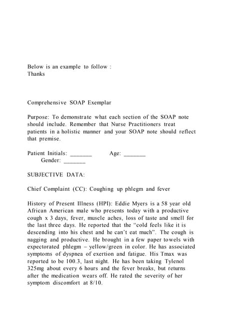 Comprehensive SOAP ExemplarPurpose To demonstrate what each sec.docx