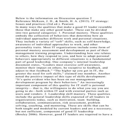 Below is the information on Discussion question 2Reference McKee.docx | IT and Internet Support ...