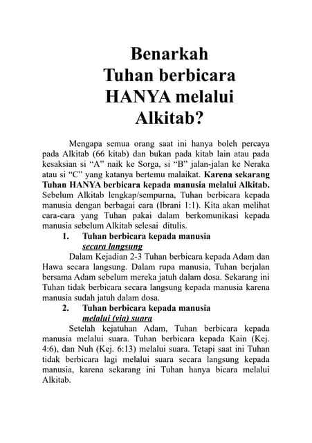 Benarkah Tuhan berbicara hanya melalui Alkitab (versi cetak) | PPT