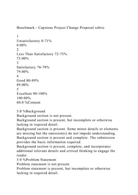 Benchmark - Capstone Project Change Proposal In this assignment, | DOCX | Educational Assessment ...
