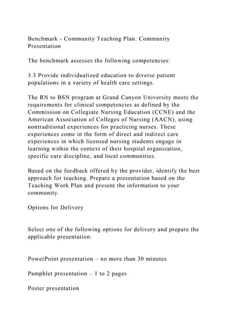 Benchmark - Community Teaching Plan Community Teaching Work Plan Pr | DOCX