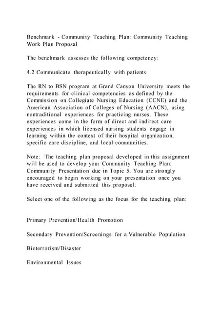 Benchmark - Community Teaching Plan Community Presentation The .docx