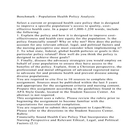 Benchmark - Population Health Policy AnalysisSelect a current or.docx