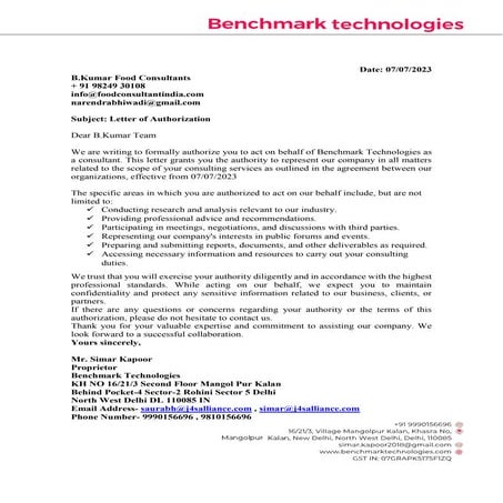 Authority letter by Benchmark technology for _BKumar.pdf
