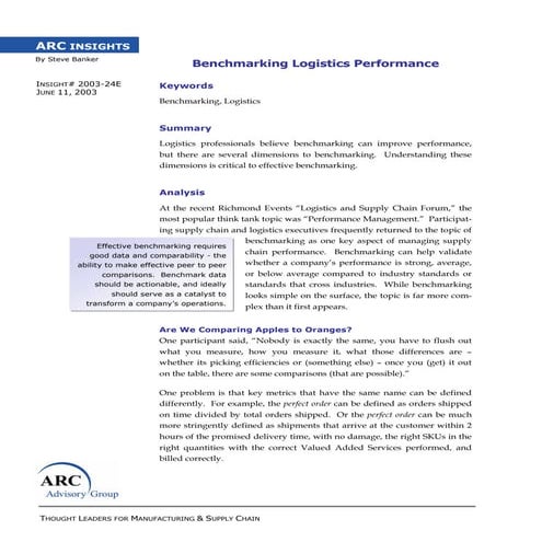 Benchmarking Logistics Performance | PDF