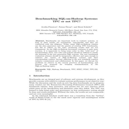 Benchmarking Sql On Hadoop Systems Tpc Or Not Tpc Pdf 