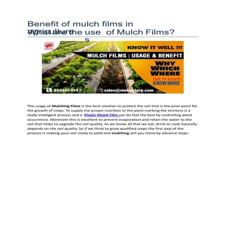 benefit and usage of mulch films | PPTX