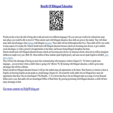 Benefit Of Bilingual Education | PDF