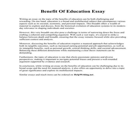 Benefit Of Education Essay. Bluefield State University | PDF