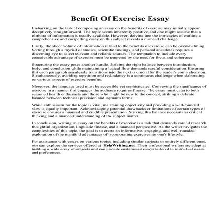 Benefit Of Exercise Essay. Importance of Exercise Essay 150 Words ...