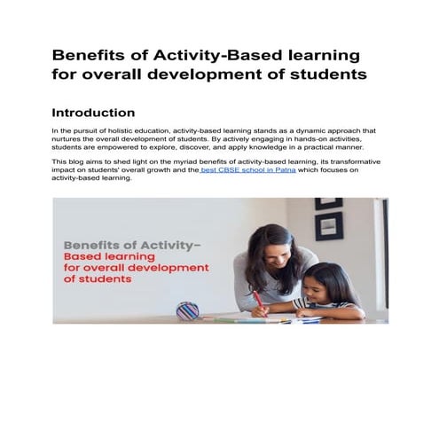 Benefits of Activity-Based learning for overall development of students ...