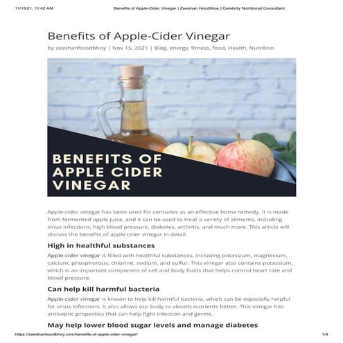 Benefits of Apple Cider Vinegar | PDF