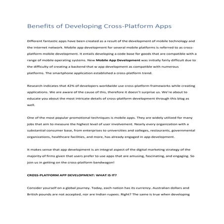 Top Advantages Of Cross Platform Mobile App Development Pdf