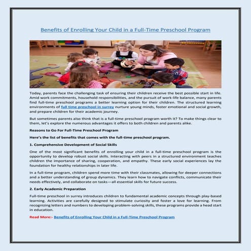 Benefits of Enrolling Your Child in a Full-Time Preschool Program | PDF