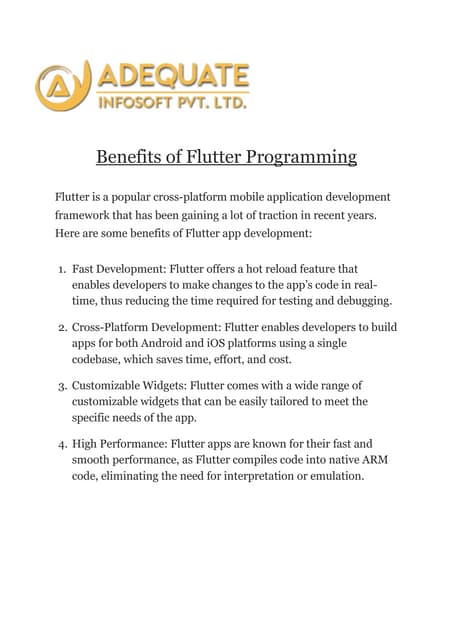 Benefits Of Flutter Compared To Other Frameworks | PDF