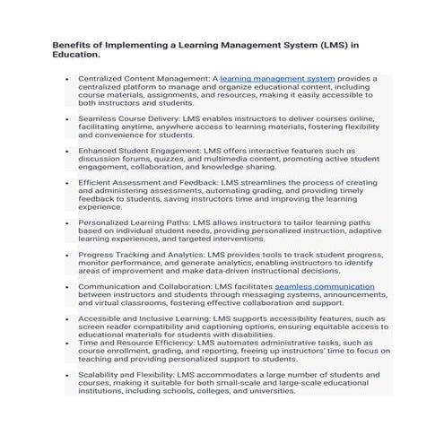 Benefits of Implementing a Learning Management System | PDF