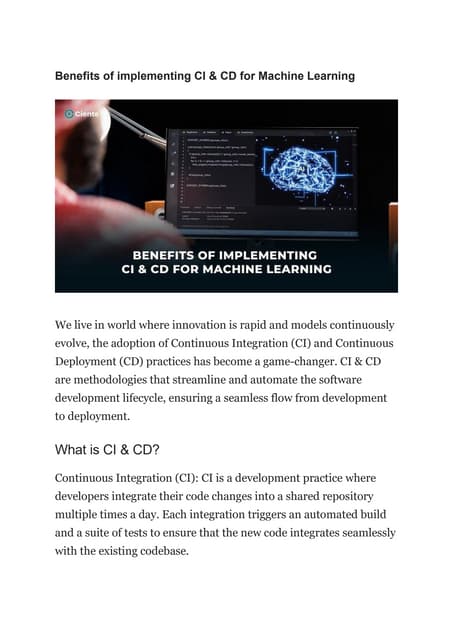 Benefits of implementing CI & CD for Machine Learning | PDF Benefits of implementing CI & CD for Machine Learning | PDF