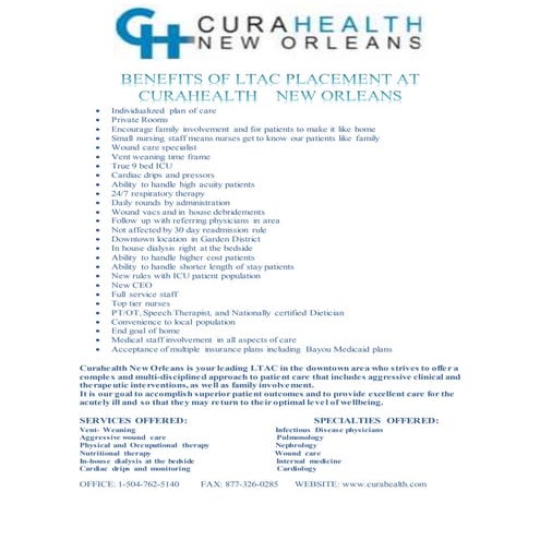Benefits of ltac placement at Curahealth New Orleans | DOCX