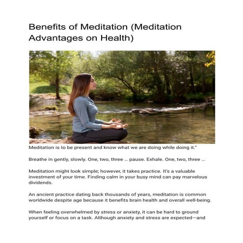 Benefits of Meditation (Meditation Advantages on Health) | PDF