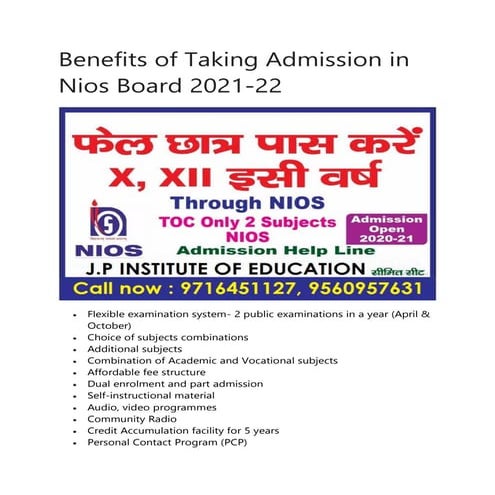 Benefits of taking admission in nios board 2021-22 April exam & On Demand | PDF
