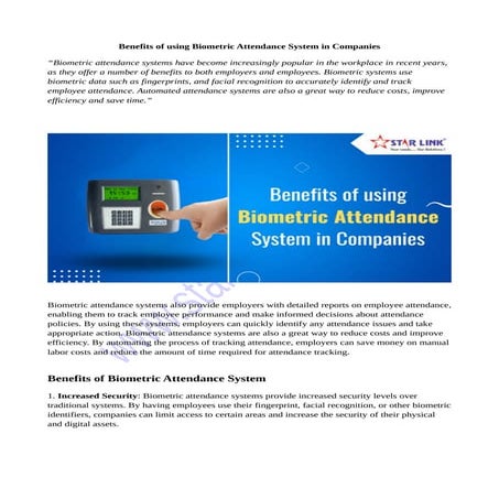 Benefits of using biometric attendance system | PDF