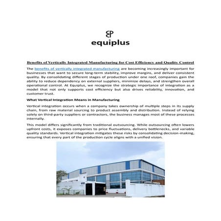 Benefits of Vertically Integrated Manufacturing for Cost Efficiency and ...