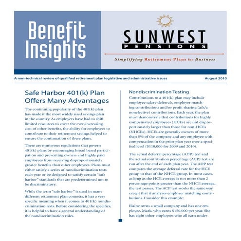 Benefits: Safe Harbor 401k | PDF
