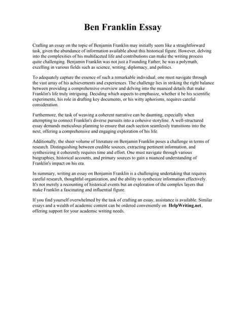 Benjamin Franklin Essays. Drake University | PDF