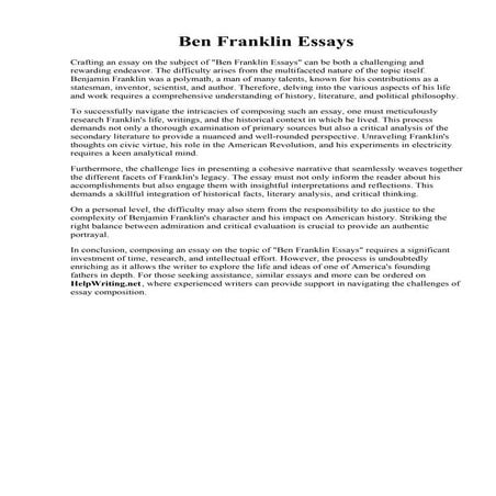 Ben Franklin Essays | PDF