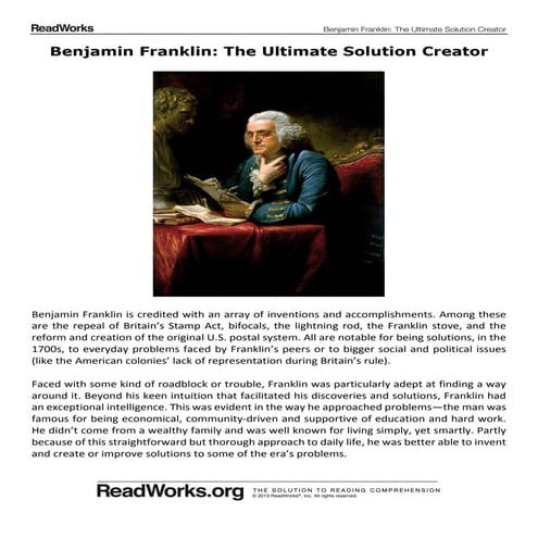 Ben franklin the ultimate solution creator | PDF