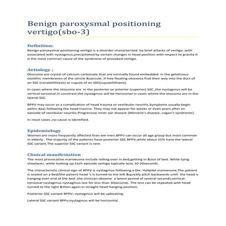 Benign paroxysmal positional vertigo(sbo 3) | DOC
