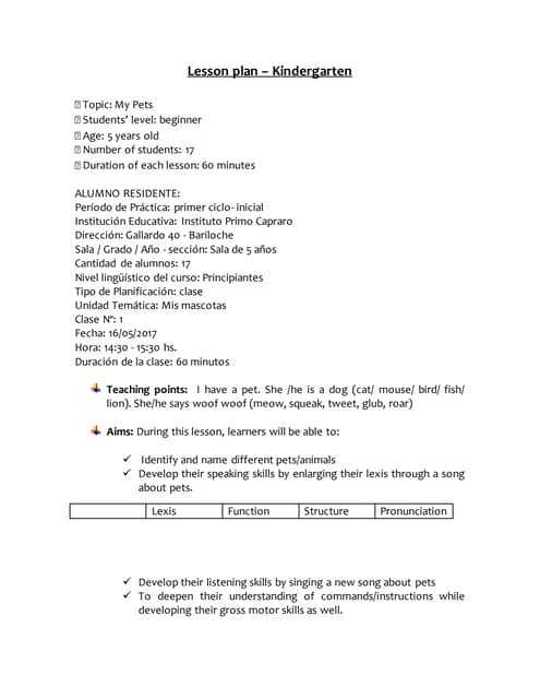 Kindergarten lesson plan 1 | PDF